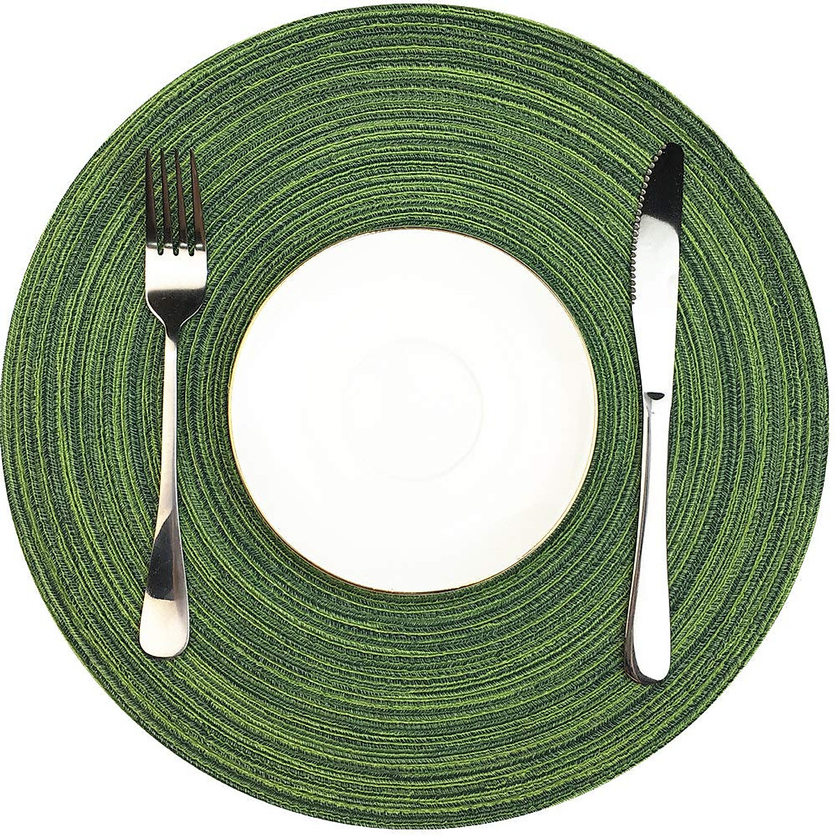 Red-A, Placemats, Round Placemats for Dining Table Set of 4 Woven Heat Resistant Non-Slip Kitchen Table Mats Diameter 14 Inch(Hunter Green)