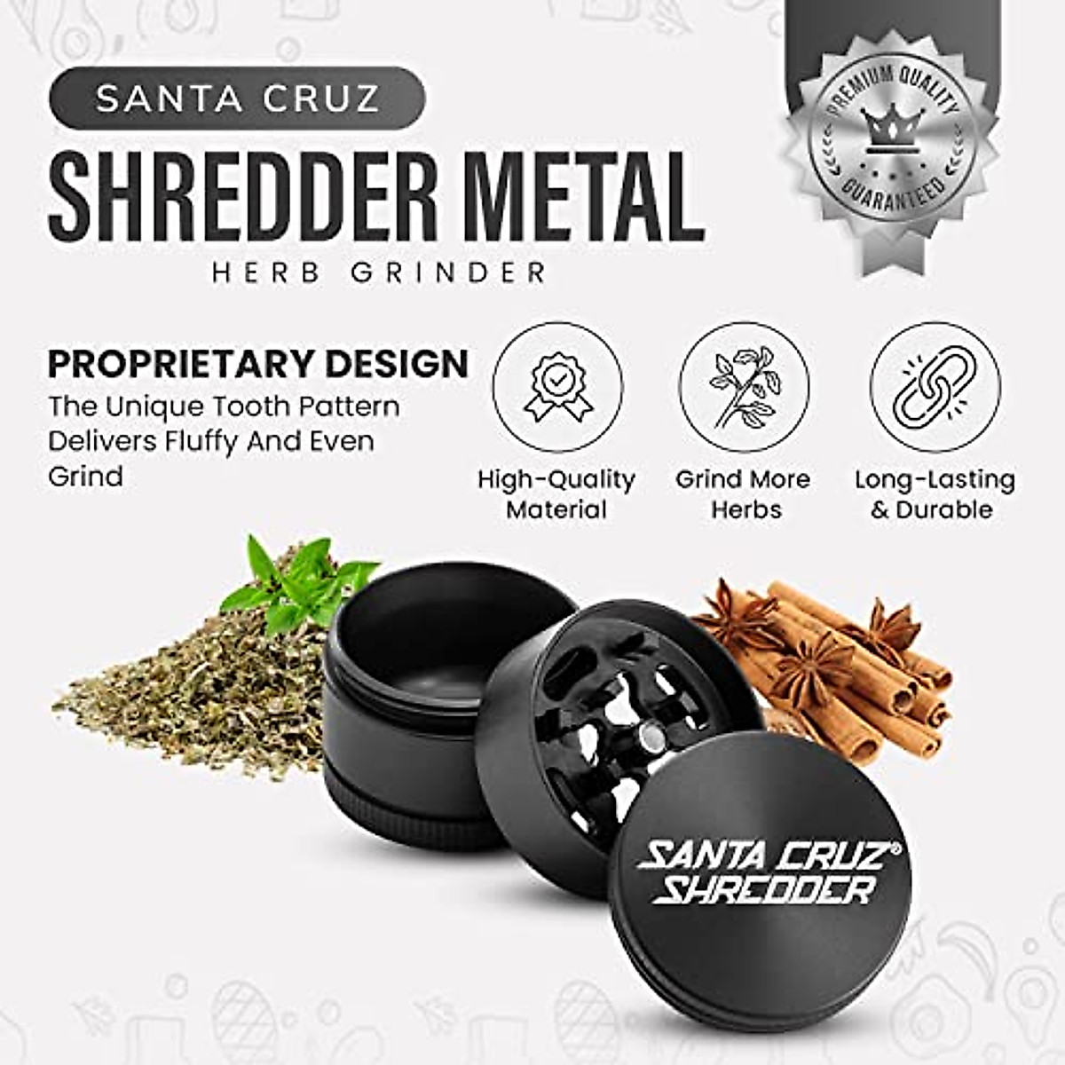 Santa Cruz Shredder Herb Grinder 3 Piece Medium 2 1/8" Superior Grip and Aluminium (Black)