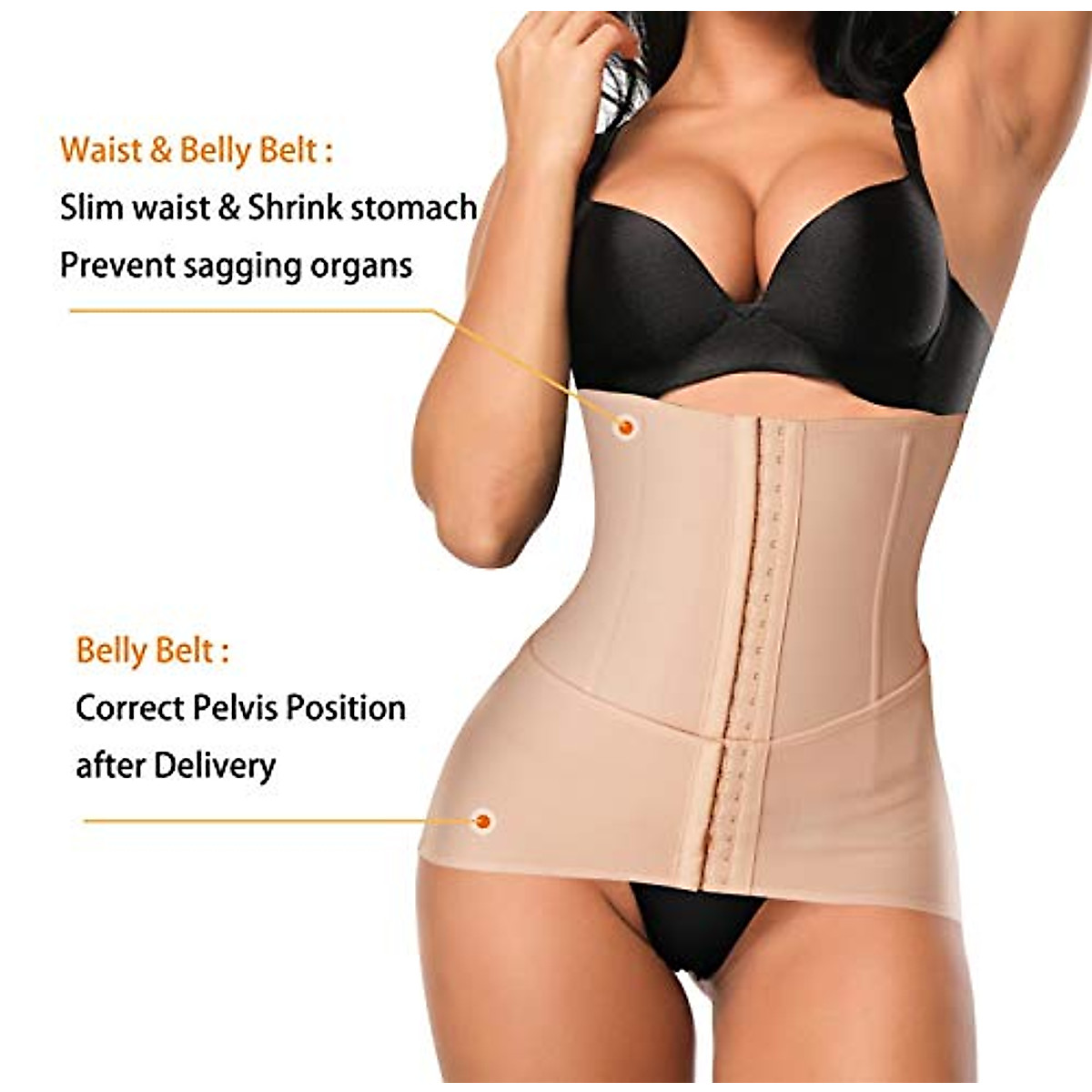 BRABIC 2 in 1 Postpartum Belly Wrap Girdle Pelvis Belt Waist Trainer Tummy Control Shapewear for Women (Beige, L)