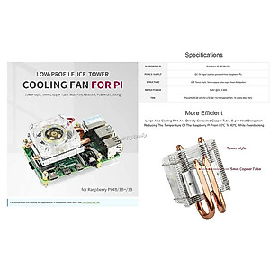 Low-Profile ICE Tower Cooling Fan for Raspberry Pi 4 3 Model B B+ Super Heat Dissipation 5mm Copper Tube Powerful RGB Colorful LED More Efficient @XYGStudy