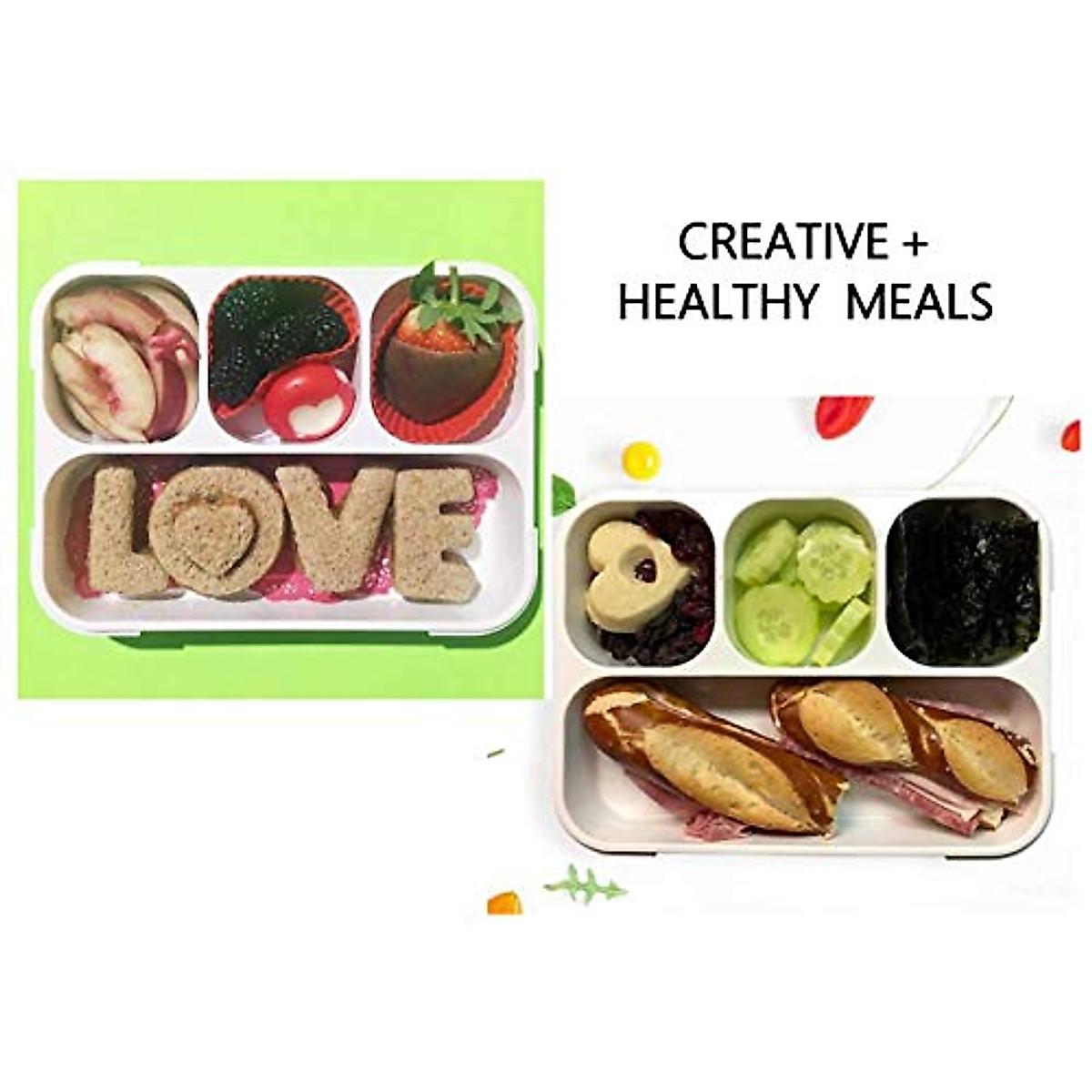 Bento Box for Kids Lunch-Boxes for Girls Boys | Food Safe Portion Snack Containers for Toddlers Pre-School | Cute Day-Care Meal Container BPA Free Lunches | Purple Green-Yellow 4 Compartments, 2 pack