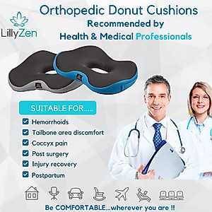Lillyzen Donut Pillow for Tailbone Pain Relief Memory Foam Seat Cushion Orthopedic Pressure Relief Sitting Coccyx Sciatica Hemorrhoids Pregnancy Postpartum Office Chair Butt Pillows (Black Grey)