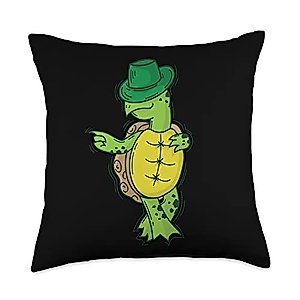 Turtle reptile carapace old Sauropsida Testudines Tortoise Loves Dancing with Hat Throw Pillow, 18x18, Multicolor