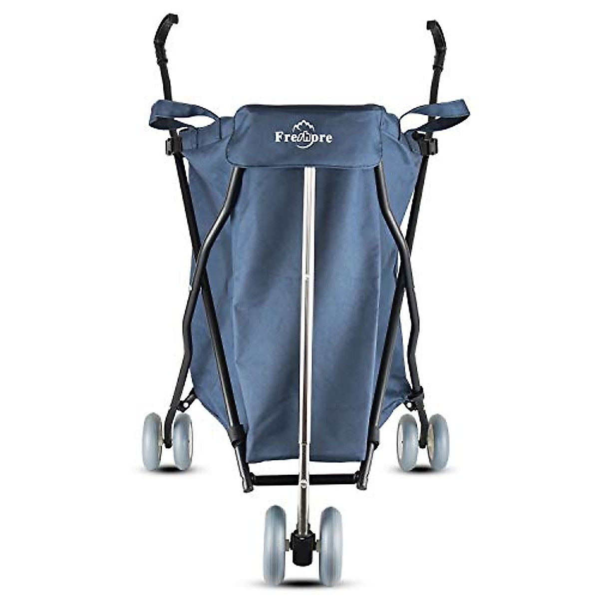 Freshore Utility Shopping Cart with Wheels - Collapsible Push Folding Grocery Wagon Trolley 丨 Laundry Trolley Carrier with Heavy Duty Flexible Fashion Design (Navy Blue)