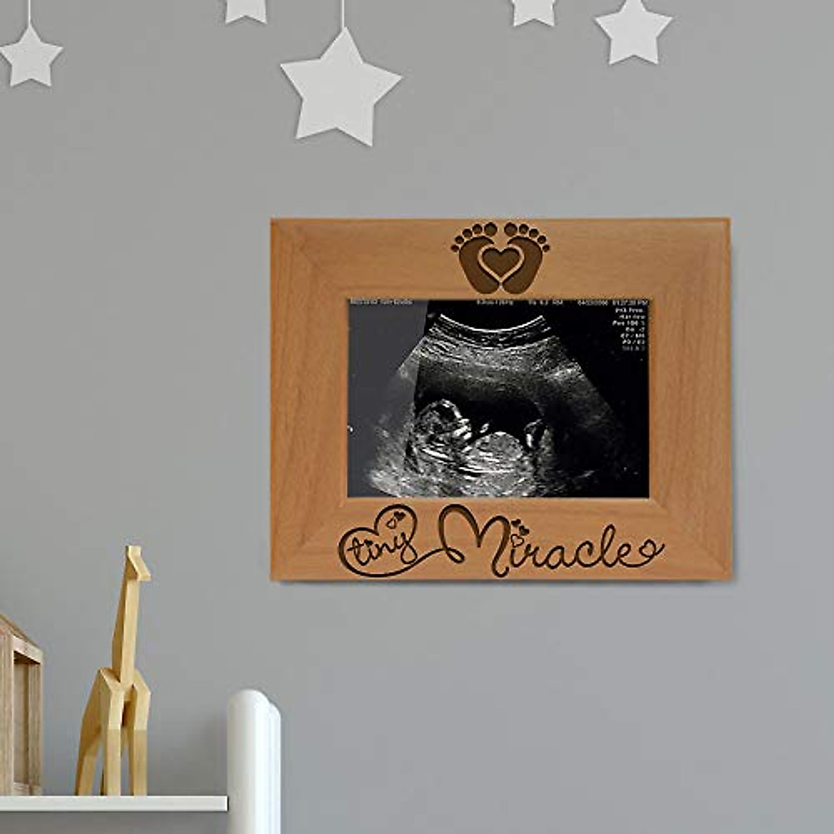 KATE POSH - Tiny Miracle Engraved Natural Wood Picture Frame, New Baby, New Dad & Mom, Parents Gifts, Ultrasound, Sonogram, Baby Gift, Pregnancy Gift, Baby Announcement Photo Frame