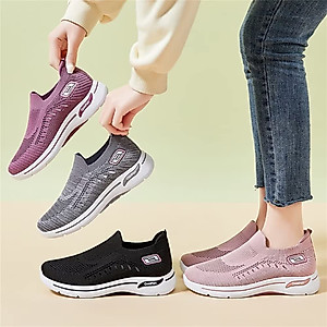 Mikrydco Slip on Shoes Women Comfortable Lightweight Non Slip Walking Sneakers with Removable Insole Breathable Knit Mesh Upper Casual Travel Work Jogging Tennis Shoe