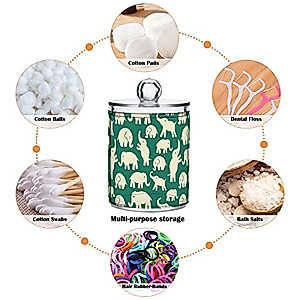 YYZZH Elephant Pattern Cartoon Design 4 Pack Qtip Holder Dispenser for Cotton Swab Ball Round Pads Floss 10 Oz Apothecary Jar Set for Bathroom Canister Storage Makeup Organizer