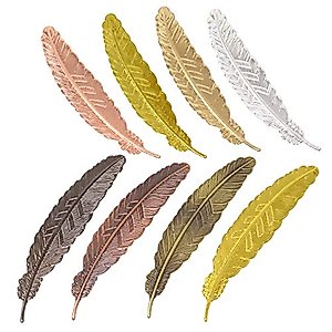 Honbay 8PCS Metal Feather Shaped Bookmarks Feather Book Marker with Holes for Reading or Decoration (8 Color, 4.5 Inch)