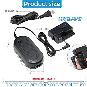 Glorich ACK-E10 AC Power Adapter DR-E10 DC Coupler LP-E10 Dummy Battery Power Supply Kit for Cameras Canon EOS 1100D 1200D 1300D 1500D 2000D Rebel T3 T5 T6 T7 Kiss X50 X70 X80 X90