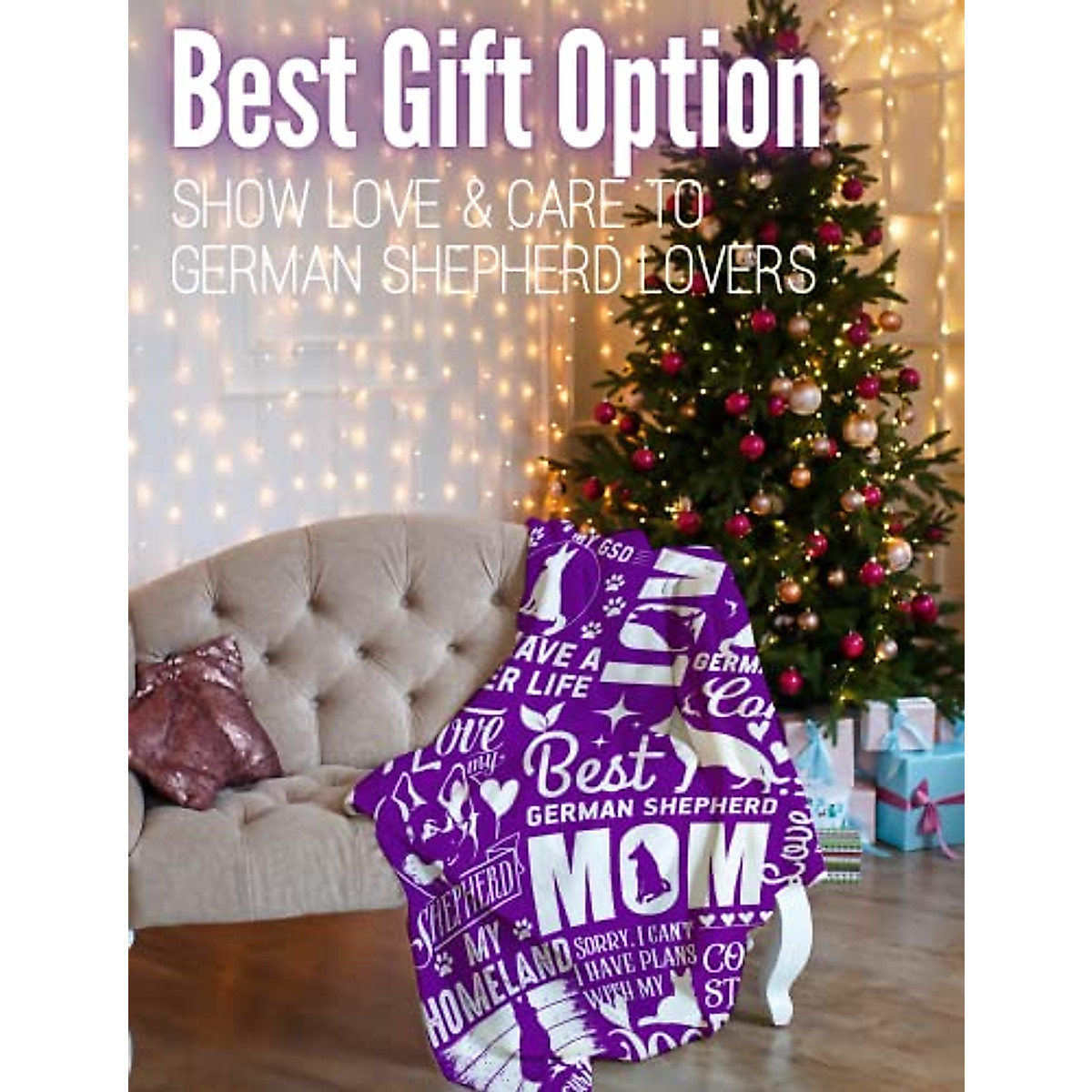 InnoBeta German Shepherd Themed Throws for Dog Moms, Dog Lovers, Dog Owners, Bed Flannel Plush Blankets, Birthday Gifts for German Shepherd Lovers, Best Friend, Coworkers, Sisters (50"x 65") - Purple