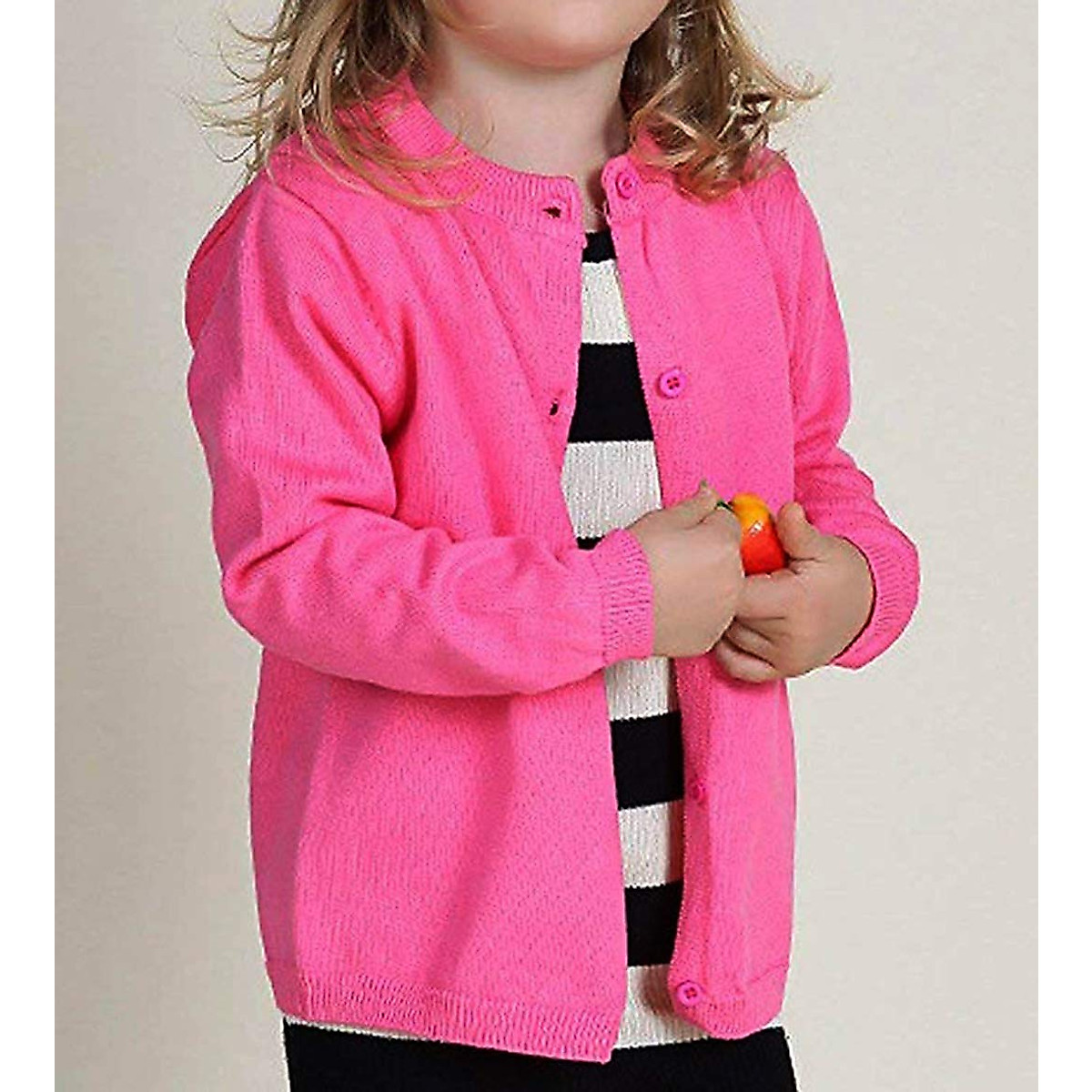 GSVIBK Girls Cardigan Long Sleeve Crewneck Cardigans Solid Knit Button Sweater Cardigan Baby Girl 6112 Rose Red 5-6Y