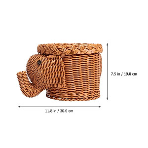 STOBAZA Elephant Rattan Storage Basket Woven Wicker Bin Hand Woven Shelf Organizer Cute Handmade Nursery Gift Animal Artwork Decoration for Vegetable Food Snack Storage Brown 20X20CM