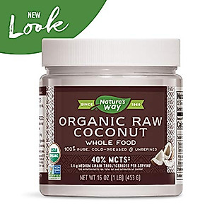 Nature's Way Organic Raw Coconut Whole Food, 5.6 g MCTs per serving, Unrefined, Cold Pressed, 16 oz.