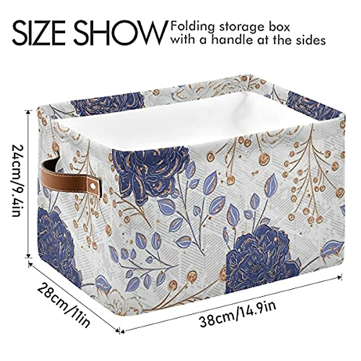 Blue White Floral Gold Iphone Wallpaper_ #Blueflowerwallpaper Square Storage Basket Storage Bins Canvas Storage Organizer Closet Shelf Organizer for Home Office, 2 Pc