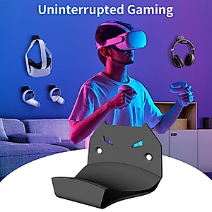 BracNova Headphone Hanger Holder Wall Mount-Steel Storage Stand Hook for Universal VR Headset and Controller（Black Headphone Hook with Premium Silicone Cradle）