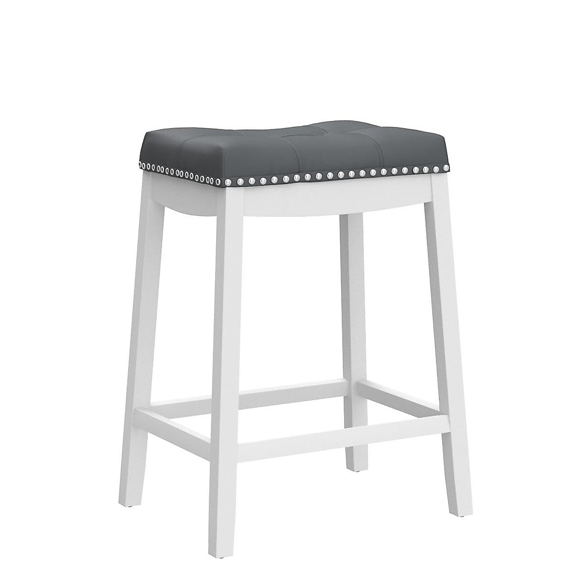 COSTWAY Bar Stools Set of 2, 24-Inch Height Backless Counter Stool with Footrest, Soft Seat Cushion, Wood Legs and Non-Slip Foot Pad, Saddle Stools for Home Kitchen Living Room, Stone Gray+White