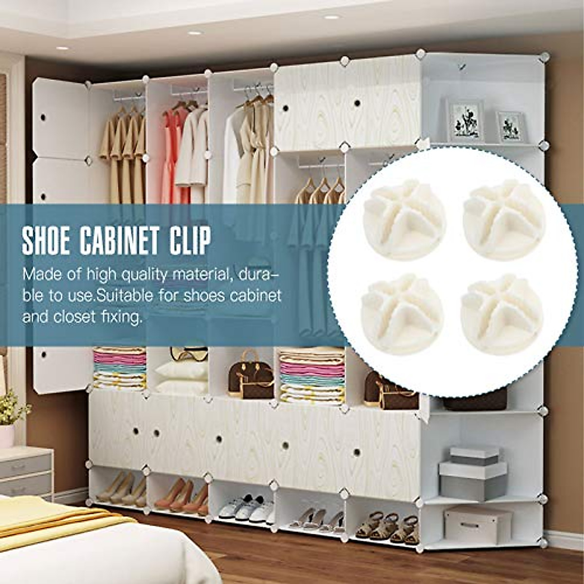 Cabilock 20pcs White Wire Cube Plastic Connectors for Modular Storage Organizer Closet and Wire Shelving Closet Clasp Buckle Clip Buttons