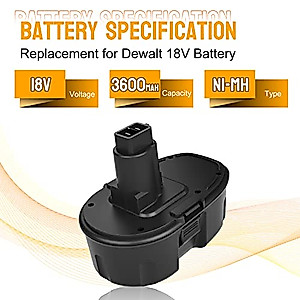 2-Pack 18V 3.6Ah Ni-Mh DC9098 DC9096 Replacement Battery for Dewalt 18 Volt Battery DC9096 DC9098 DC9099 DW9095 DW9096 DW9098 DE9038 Compatible with Dewalt 18 Volt Battery Cordless Power Tools(Black)