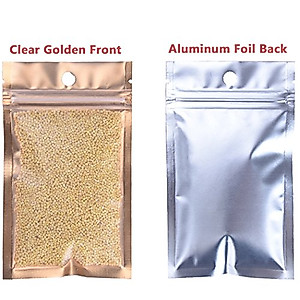 Wekoil Mylar Bags Zip Lock Clear Golden Front Aluminum Foil Wrapper Bags Resealable Packaging Storing Zipper Pouches Bulk Food Saver Lined Grip Wrap 10x18cm(4x7inch),Pack of 100