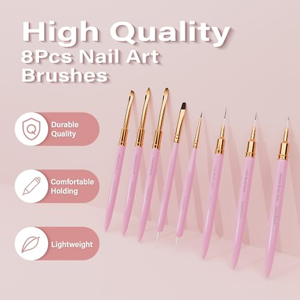 Komall Nail Art Brushes Set, 8Pcs Gel Polish Nail Art Design Painting Tools with Nail Extension Gel Brush Builder, Thin Nail Art Liner Brush and Nail Dotting Pen for Salon Home Diy Manicure 1