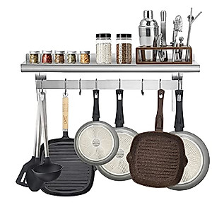 AmGood 12" x 48" Stainless Steel Wall Mounted Pot Rack with Shelf | NSF Certified