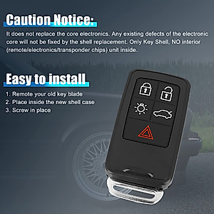 X AUTOHAUX Car Keyless Remote Key Fob Shell Case PG788A for Volvo XC60 2010-2013 5 Key Button Black
