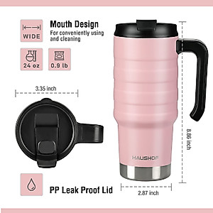 HAUSHOF Pink 24 oz Travel Mug and 6PC Kitchen Knife Set