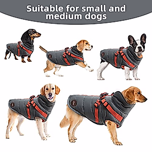 NASKEE Warm Dog Winter Coat Cozy Waterproof Windproof Dog Outdoor Jacket, Adjustable Pet Vest with Harness & D Rings, Thick Polar Fleece Lining, for Small Medium Large Dogs
