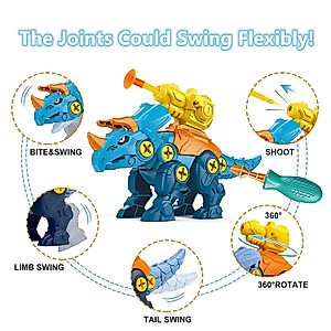 Defrko 3 Pack Take Apart Dinosaur Toys for Kids with Missile Fire, Shooting Dinos Toddler DIY Building Dinosaur Figures, Educational STEM Toys with Screwdrivers for Boys and Girls