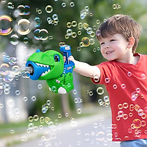 TOY Life Dinosaur Bubble Gun for Toddlers with 3 Bubble Refill Solutions, Bubble Machine for Kids Ages 4-8, Bubble Kids Leaf Blower, Bubble Blaster Gun, Bubble Maker, Easter Bubble Gift for Kids