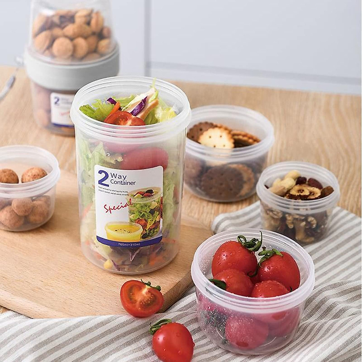 Lrnn Portable Cereal Cup Breakfast On The Go Cups Sealed Double Layer Food Storage Containers for Yogurt Fruit Breakfast Oatmeal (310+360ml)