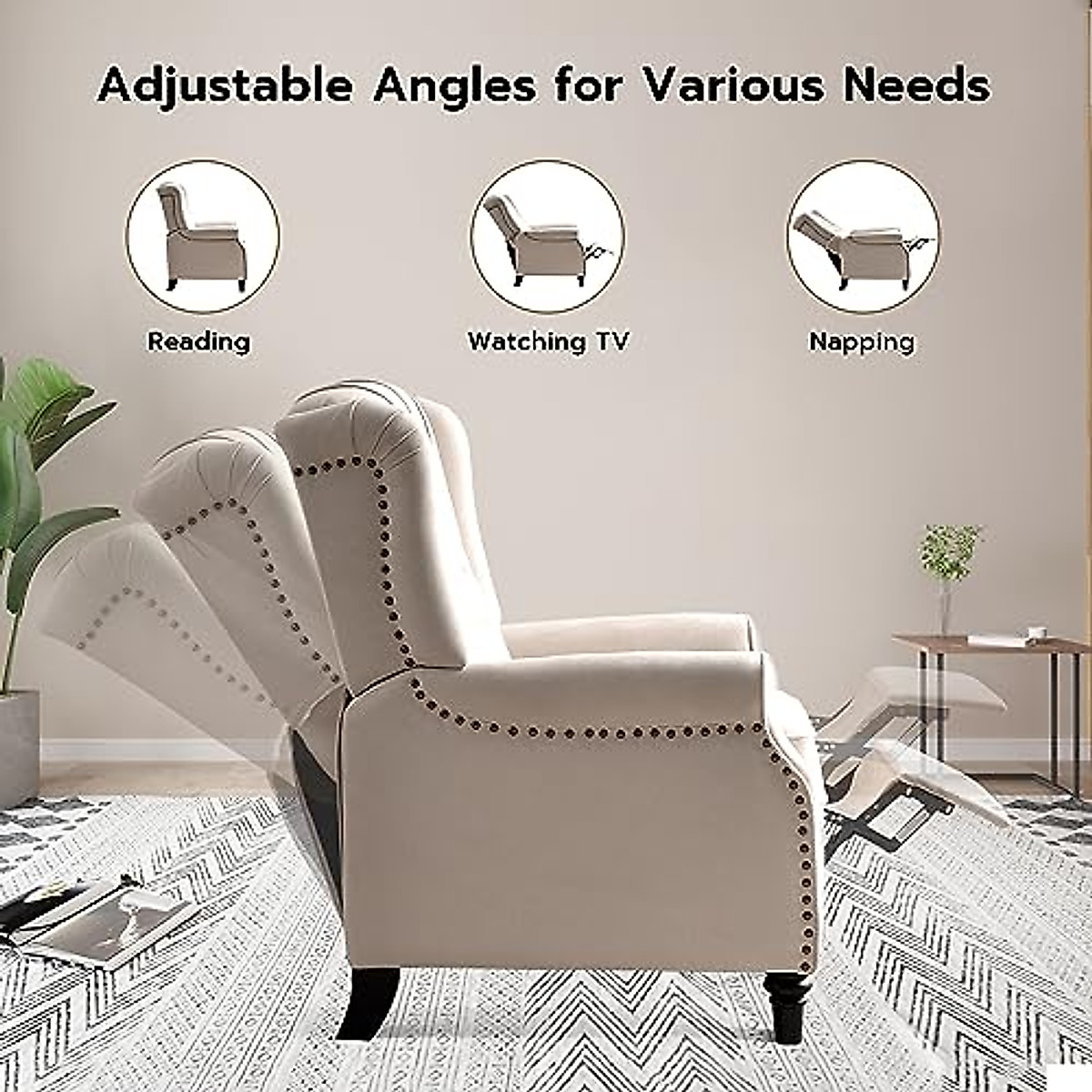 Phoenix Home Elizabeth Push Back Chair Recliner, Beige