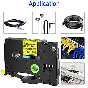 USUPERINK 6 Pack Compatible for Brother P-Touch HSe-611 Black on Yellow HSe-211 Black on White 5.8mm 0.23'' Heat Shrink Tubing Label Tape for Wire Cable use in PT-P710BT P700 P750W P900 Label Printer