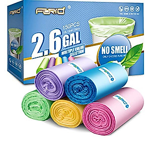 Small Trash Bag, 2.6 Gallon Garbage Bags FORID Bathroom Trash can Liners for Bedroom Home Kitchen 150 Counts 5 Color