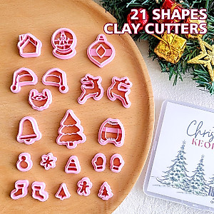 KEOKER Christmas Clay Cutters, Christmas Clay Cutters for Jewelry Making, 21 Shapes Christmas Clay Earrings Cutters, Christmas Polymer Clay Cutters (All)