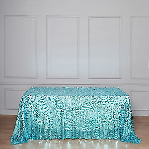 Tableclothsfactory 90X156 Turquoise Premium Big Payette Sparkly Sequin Rectangle Tablecloth for Wedding Party Kitchen Dining Catering