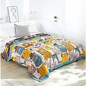 MEJU Cat Kitty Kids Girls Cute Blanket Throw for Bed Sofa Couch,100% Combed Cotton 4 Layer Soft Warm Quilt Throw Blanket Cartoon Bed Coverlet Twin 60" X 80"