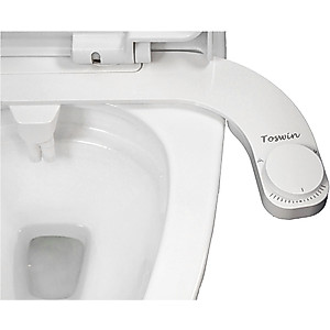 Toswin Left Handed Bidet Left Hand Bidet Ultra Slim Bidet Left Side Control Clear Rear Bidet Attachment for Toilet with Dual Front & Rear Nozzles and Adjustable Water Pressure -White Knob