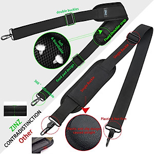 ZINZ Shoulder Strap 78" Universal Bag Strap with Ultra-thick Fixed Padded and Dual Balanced Adjustable Buckles for Briefcase, Travel Bag, Laptop Bag, Crossbody bag - Black