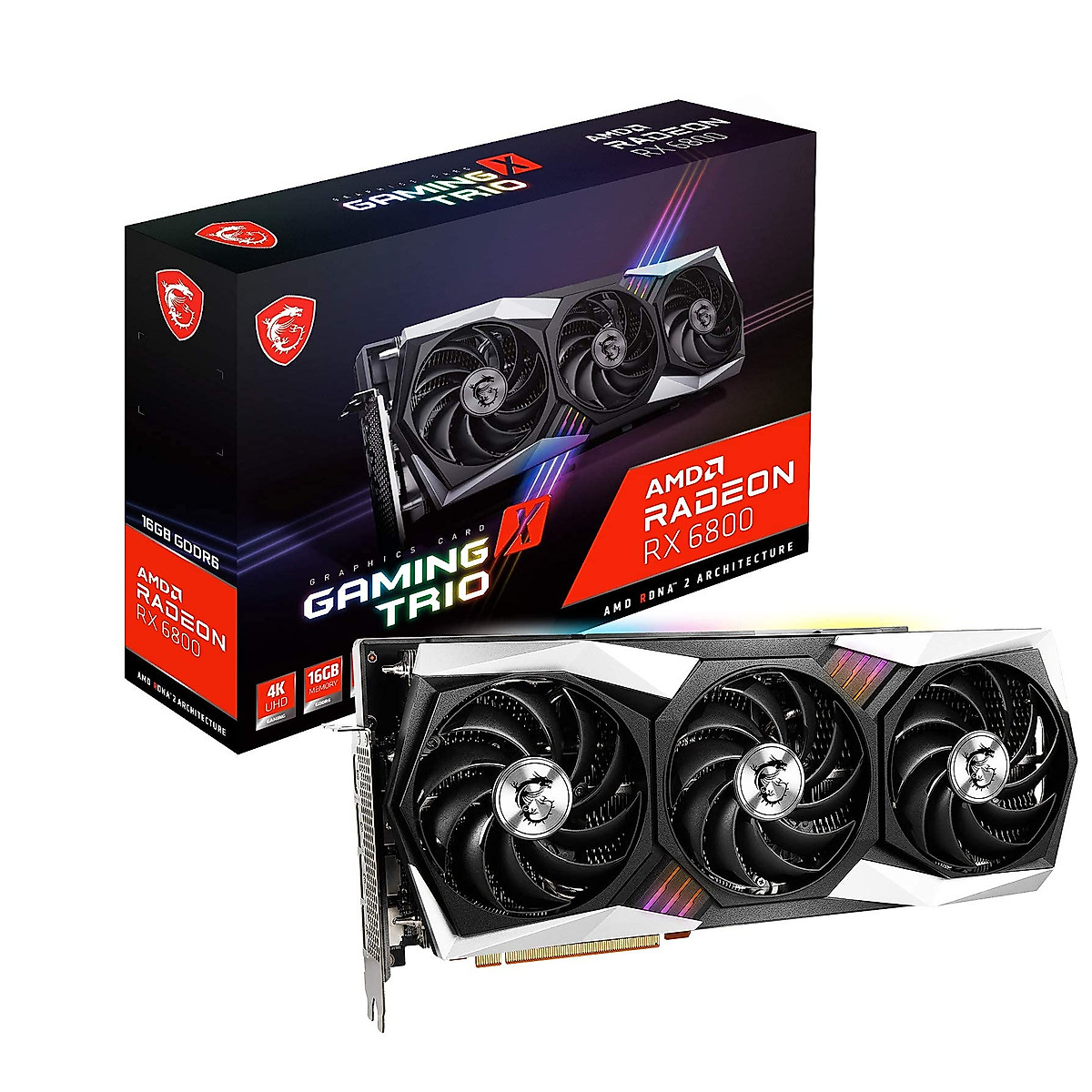 MSI Gaming Radeon RX 6800 16GB GDRR6 256-Bit HDMI/DP 2105 MHz RDNA 2 Architecture OC Graphics Card (RX 6800 Gaming X Trio 16G) (Renewed)