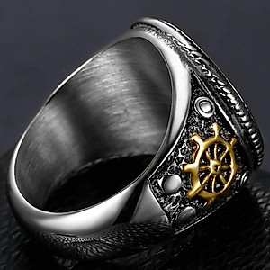 Jude Jewelers Stainless Steel Antique Vintage Skull Pirate Knife Death Halloween Cocktail Party Biker Ring (Silver Gold, 10)