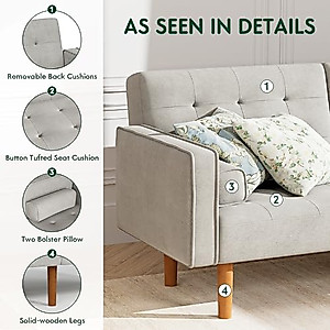 YESHOMY Futon Sofa Bed Convertible Sectional Sleeper Couch, Splitback Loveseat with Tapered Legs, 74", Small Lounge for Living Room, Study and Bedroom, Light Gray