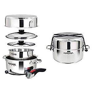MAGMA Products, A10-362-IND 7 Piece Induction Cook-Top Gourmet Nesting Stainless Steel Cookware Set, Black