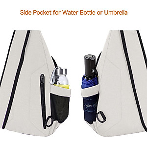 MOSISO Sling Backpack,Canvas Crossbody Hiking Daypack Bag with Anti-theft Pocket, Pearl White