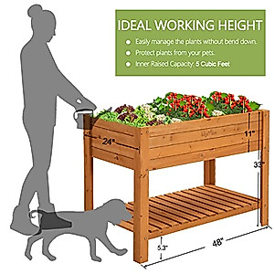 Raised Garden Bed Wood Planter Box Outdoor Wooden Elevated Planters Raised Beds with Legs for Vegetable Flower Herb, 48"x24"x33"H, Standing Gardening Box with Liner for Backyard, Patio, Deck