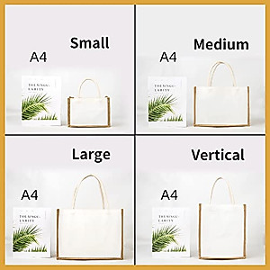 TOPTIE 6 PCS Cotton Canvas Tote Bags with Burlap Sides, Reusable Grocery Shopping Bag Gift Bag