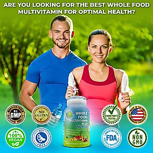 Vegan Whole Food Multivitamin without Iron, Daily Multivitamin for Women and Men, Made with Fruits & Vegetables, B-Complex, Probiotics, Enzymes, CoQ10, Omegas, Turmeric, Non-GMO, 90 Count