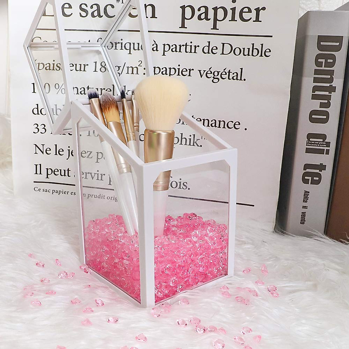 OUTUXED 1500pcs Pink Diamonds 0.3"(8mm) Crystal Gems Plastic Decor Vases Filler Light Crystal Clear Diamond for Party Decoration Table Scattering Wedding Bridal Shower