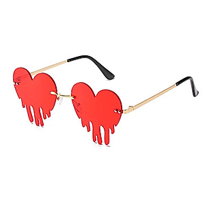 ENTHYI Dripping Heart Sunglasses for Men/Women Melting Rimless Irregular Party Sun Glasses Metal Prom Colorful Eye Glasses