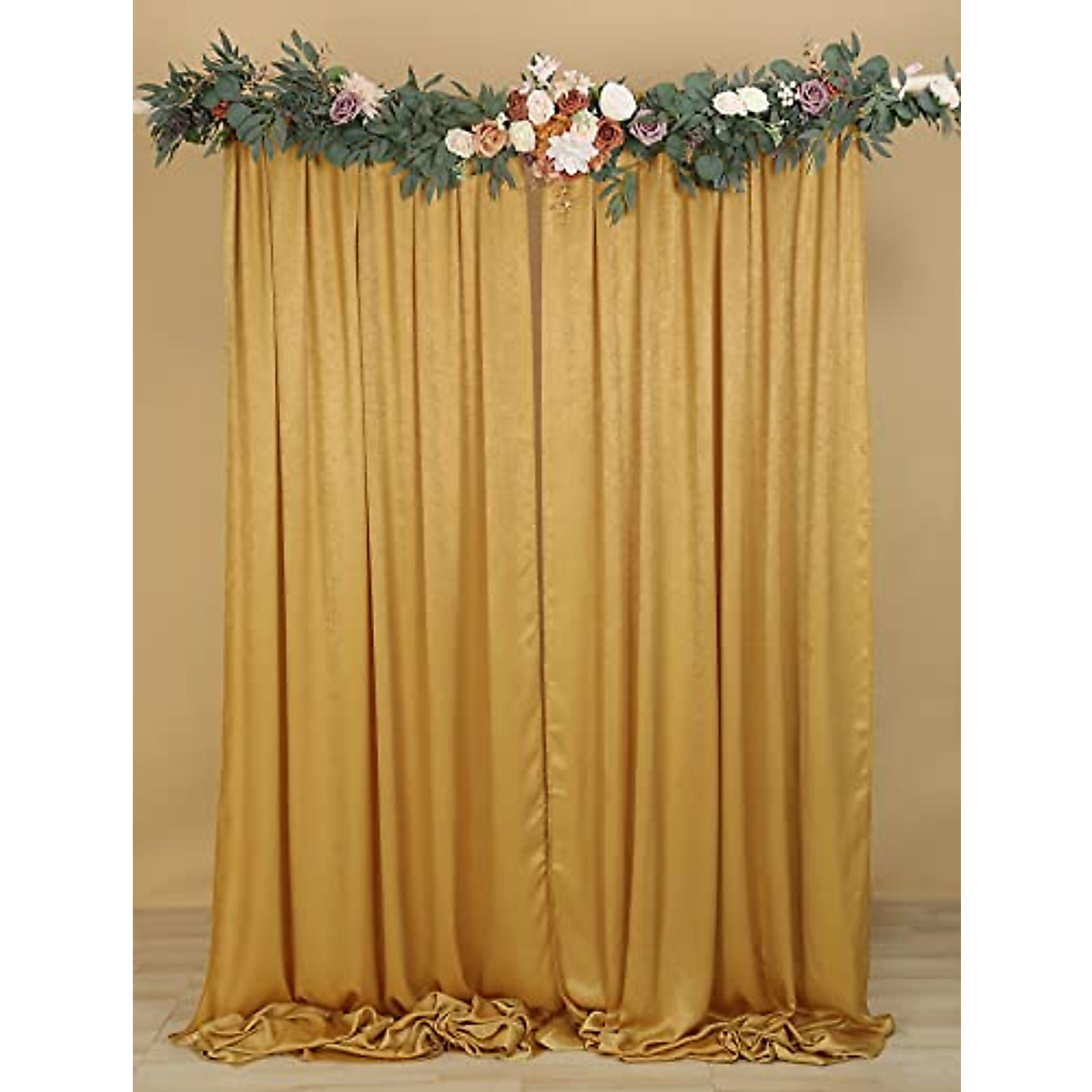 Cytdkve 2 Panels 4.8 Feet x 10 Feet Deep Gold Velvet-Like Wedding Backdrop Curtain Drapes, Silky Soft Window Curtains Panels for Wedding Ceremony Birthday Party Decorations